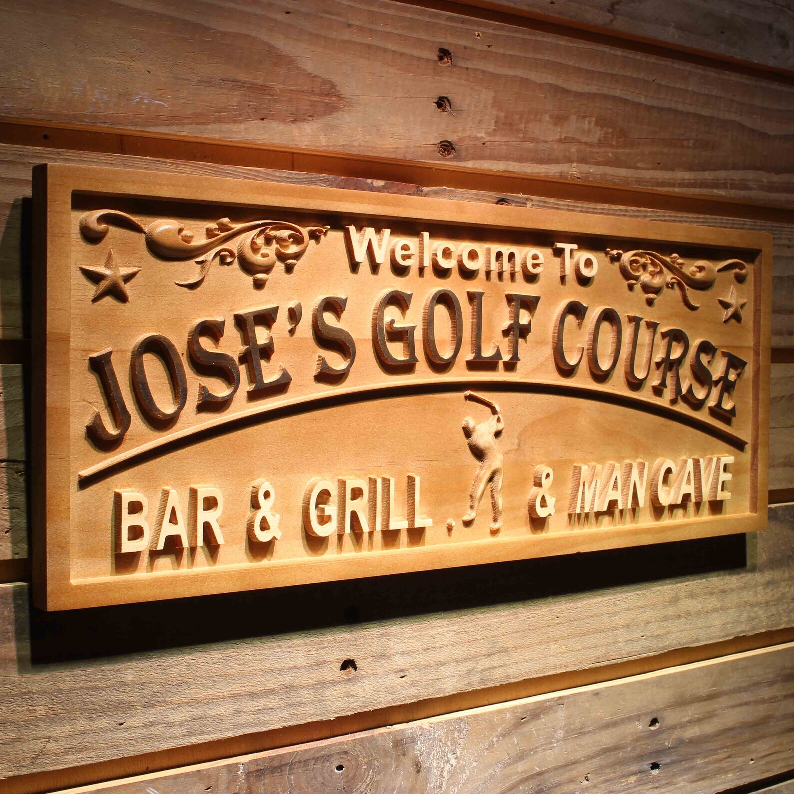 Wpa0406 Name Personalized Golf Bar Grill Man Cave Wood Engraved Wooden ...