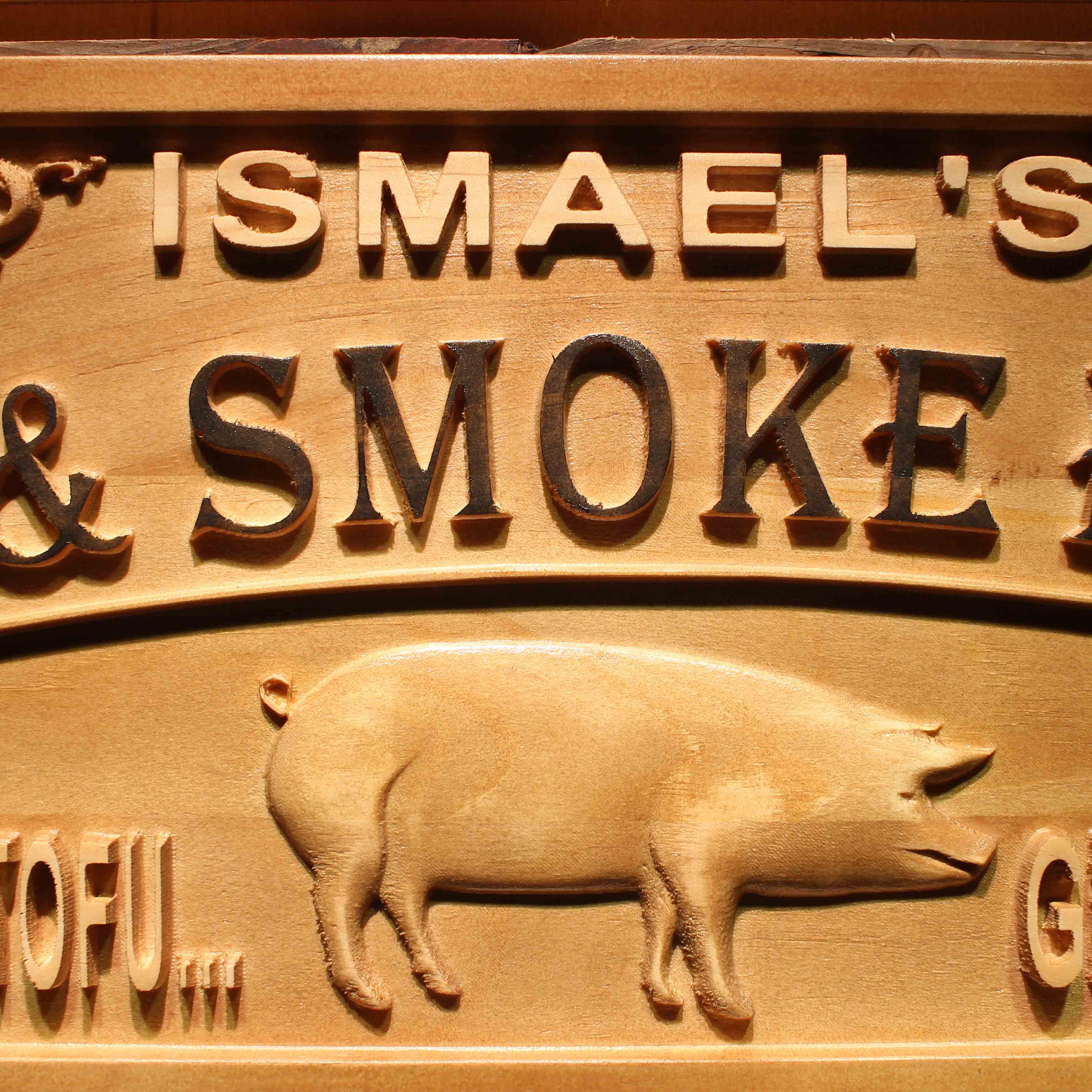 Wpa0419 BBQ & SMOKE HOUSE Name Personalized Pig Decor Wood Engraved ...
