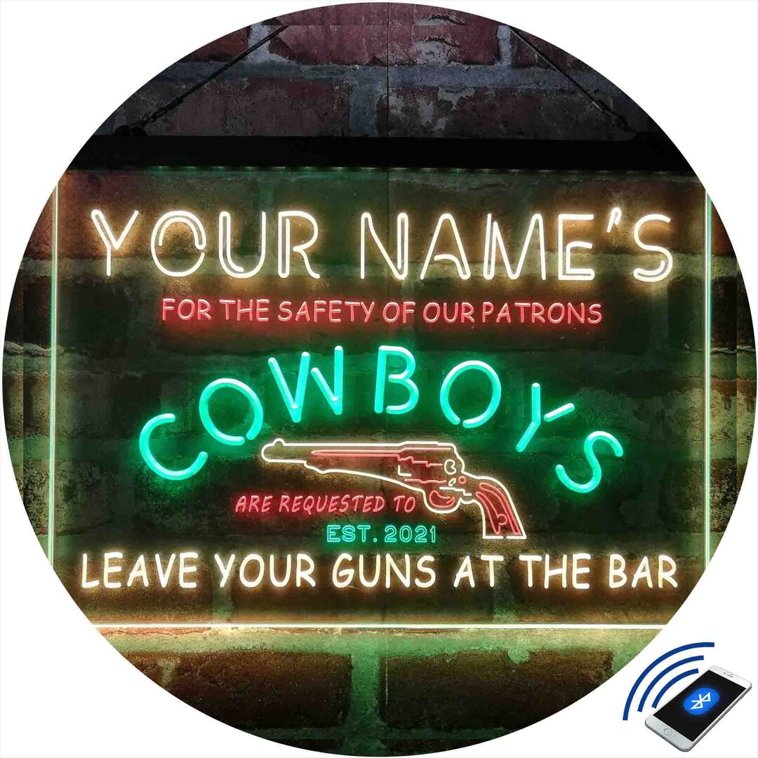 Personalized Cowboys Gun Bar Man Cave Home Bar Tri-color LED Neon Light ...