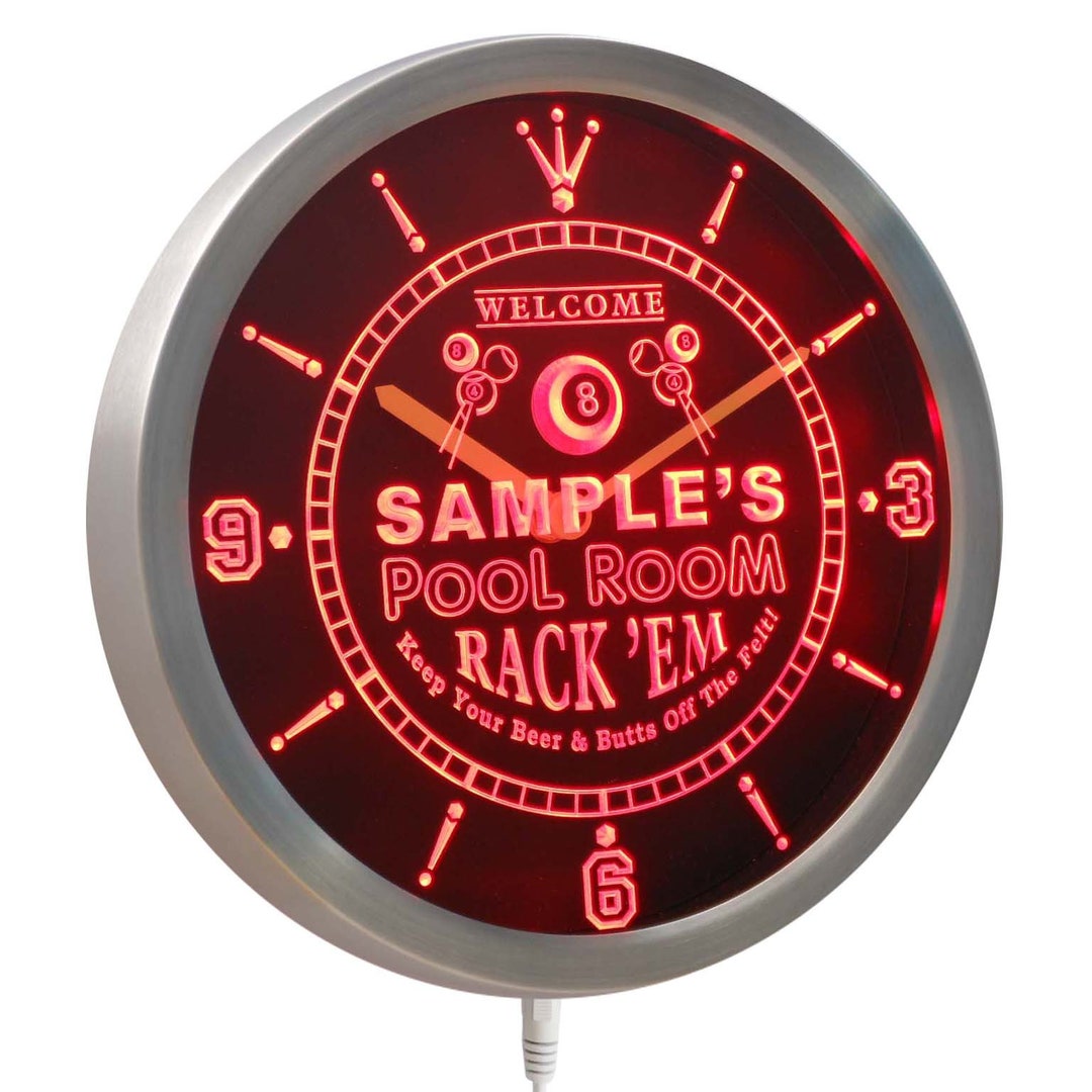 Pool Room Personalized Your Name Bar Pub Game Neon Sign LED Wall Clock ...