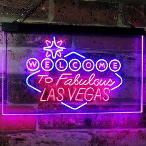 Welcome to Las Vegas Casino Beer Bar Display Dual Color LED Neon Sign ...