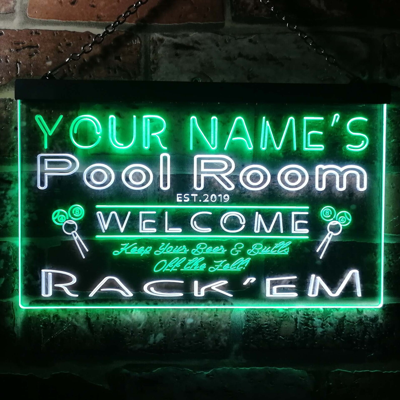Personalized Your Name Est Year Theme Pool Room Rack'em | Etsy