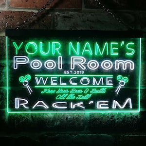 Personalized Your Name Est Year Theme Pool Room Rack'em Club Dual Color ...