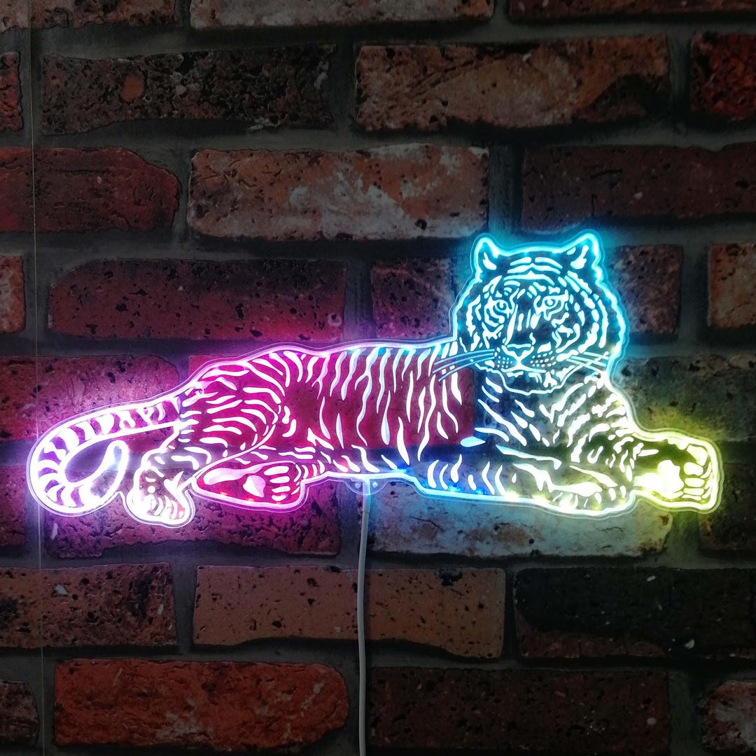 Tiger Lying Down Sport RGB Dynamic Glam LED Sign Cut-to-edge Shape ...