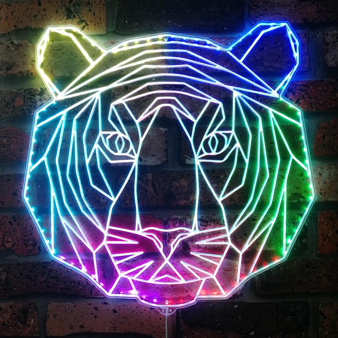 Tiger Head Geometric RGB Dynamic Glam LED Sign - Cut-to-edge Shape ...