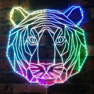 Tiger Head Geometric RGB Dynamic Glam LED Sign - Cut-to-edge Shape ...