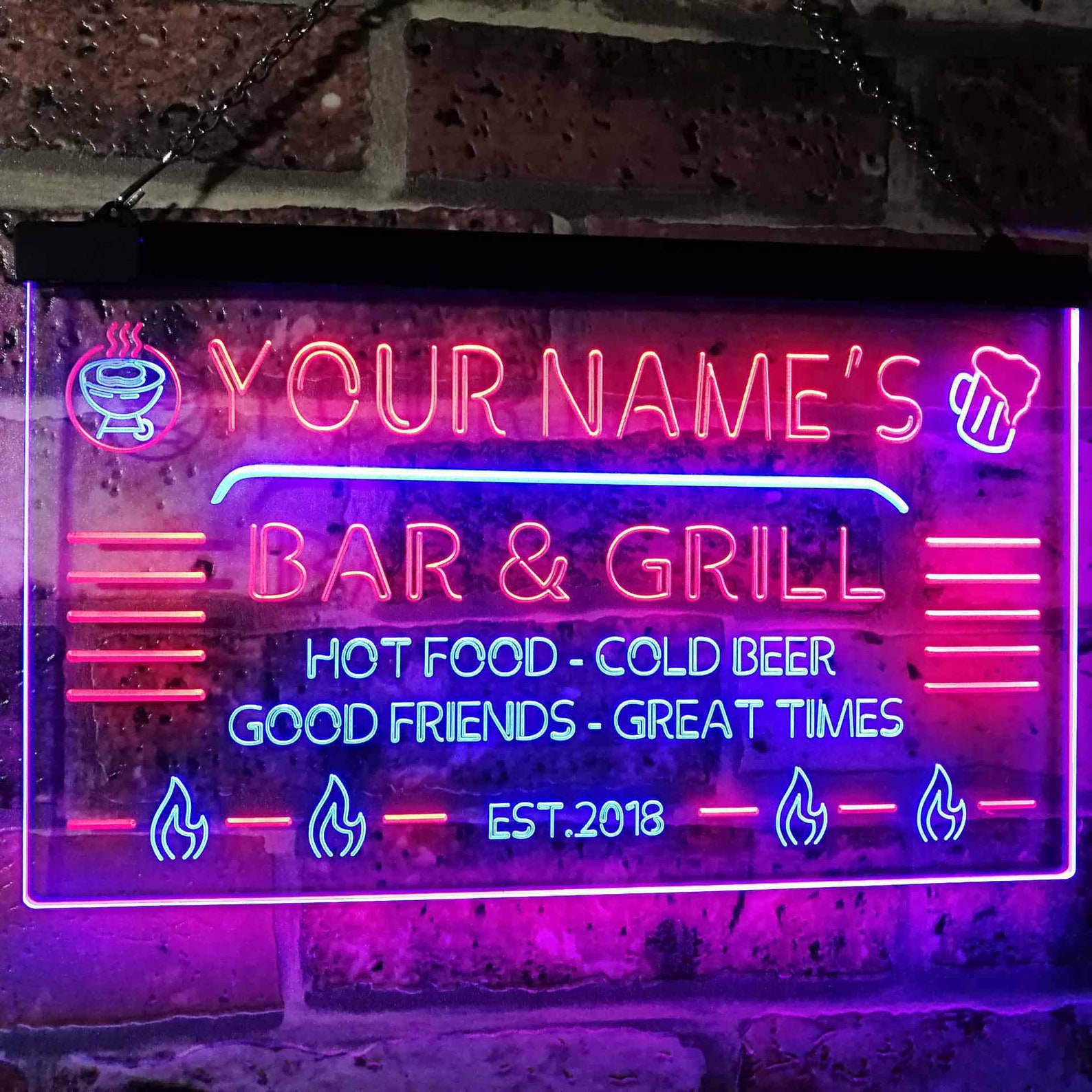 Personalized Your Name Custom Bar & Grill BBQ Established Year Dual ...