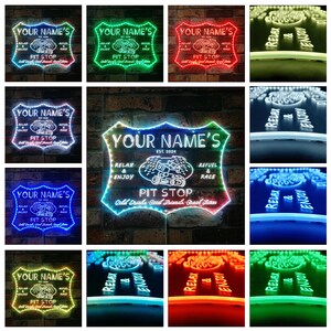 Personalized Your Name Est Year Theme Pit Stop Game Room Garage Dual ...