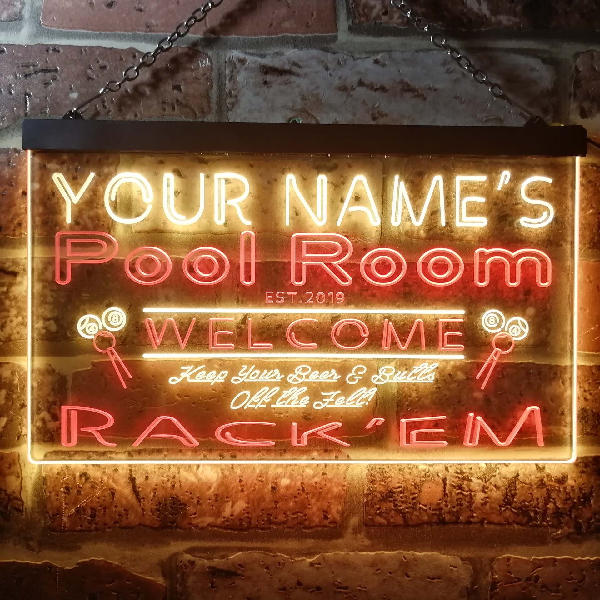 Personalized Your Name Est Year Theme Pool Room Rack'em | Etsy