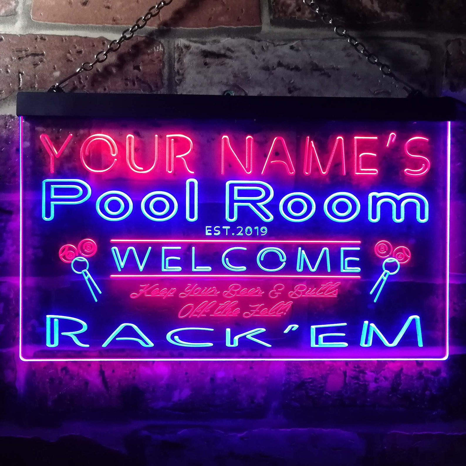Personalized Your Name Est Year Theme Pool Room Rack'em | Etsy
