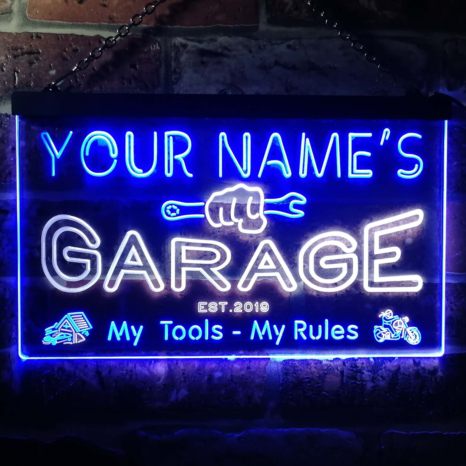 Personalized Your Name Est Year Theme Garage Man Cave Deco Dual Color ...