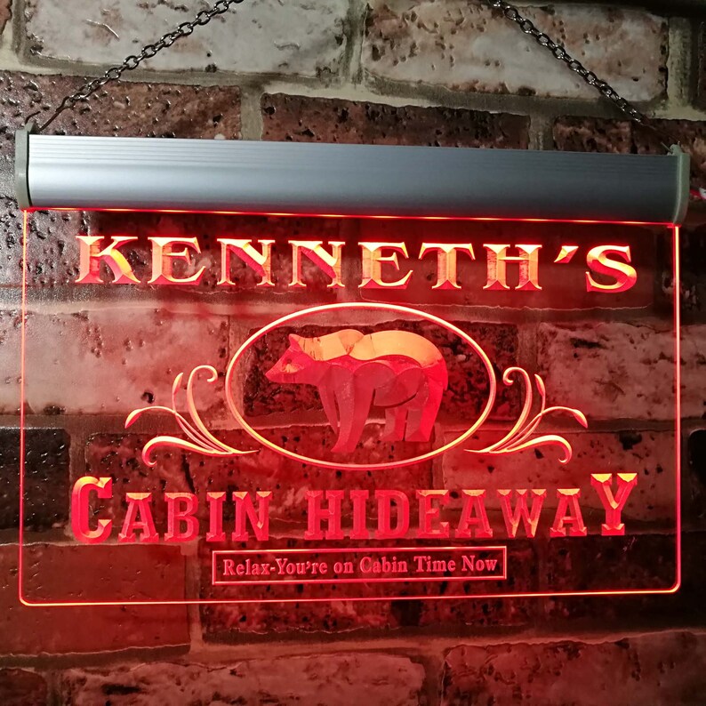 Cabin Hideaway Bear Custom Personalized Name Neon Sign St3-x0017-tm - Etsy