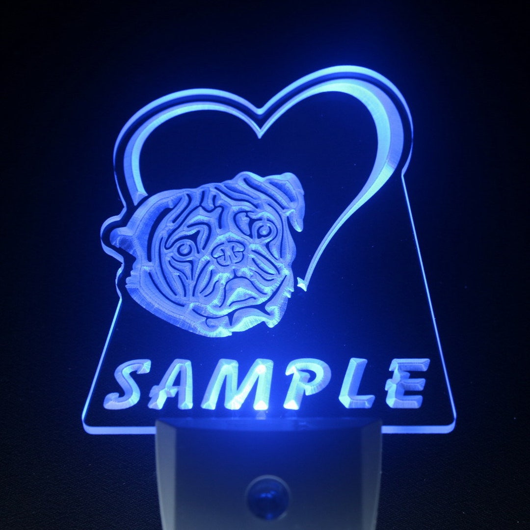 Name Personalized Custom Pug Dog House Home Day/ Night Sensor LED Sign ...