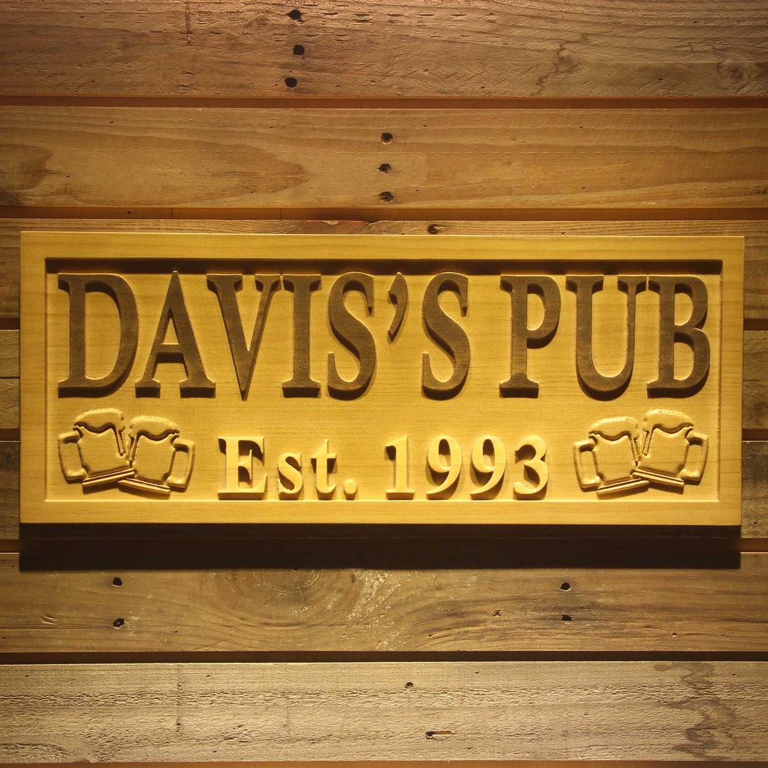 Wpa0023 Personalized Pub Wooden Sign Beer Mugs Rustic Home Décor Lake ...