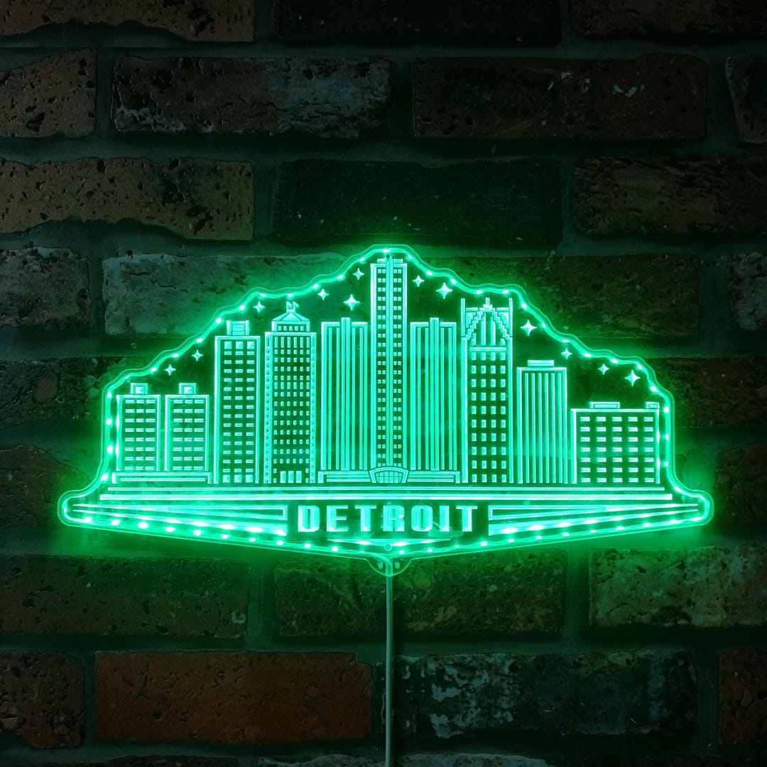Detroit Michigan USA Skyline Silhouette RGB Dynamic Glam LED Sign - Cut ...