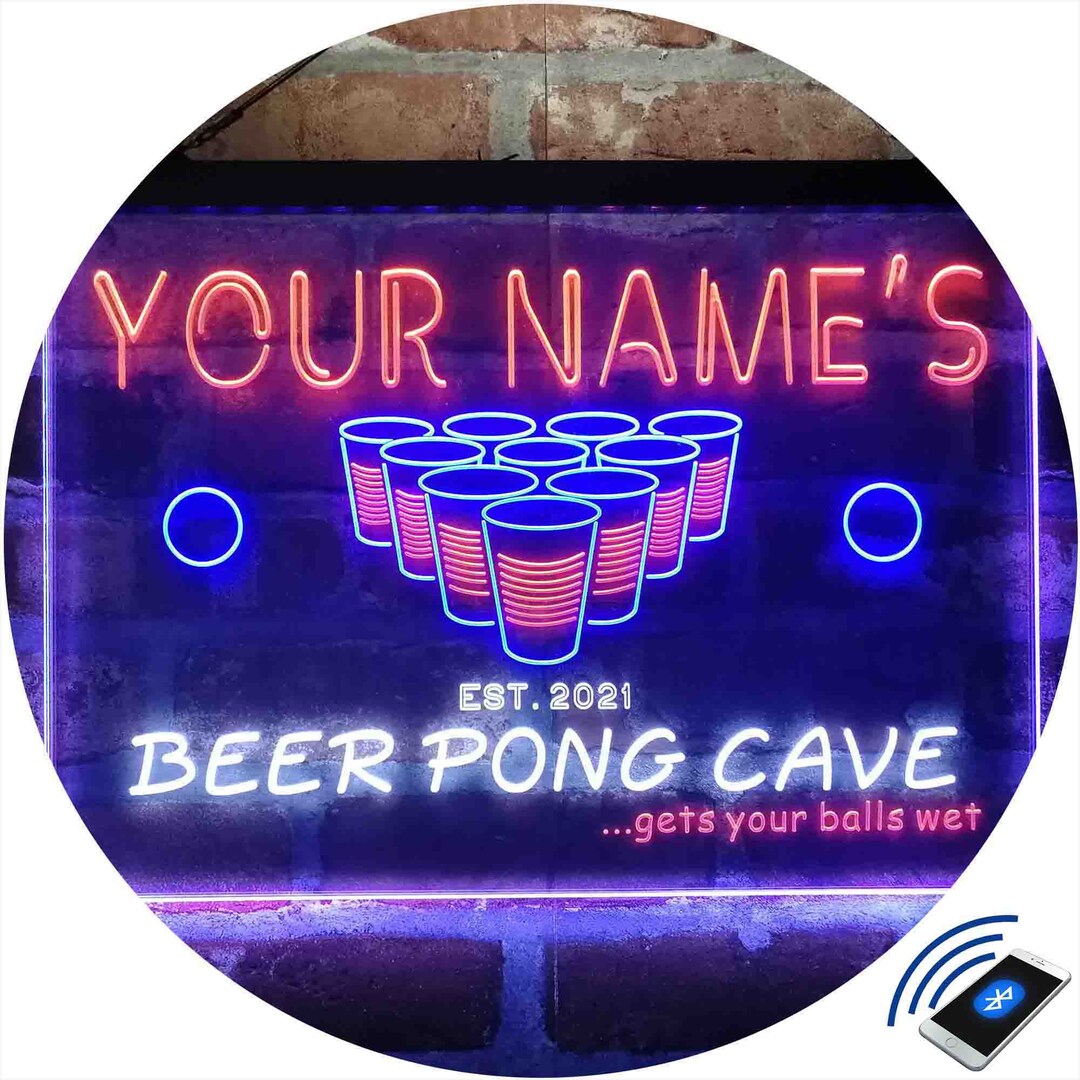 Personalized Beer Pong Man Cave Bar Home Bar Tri-color LED Neon Light ...