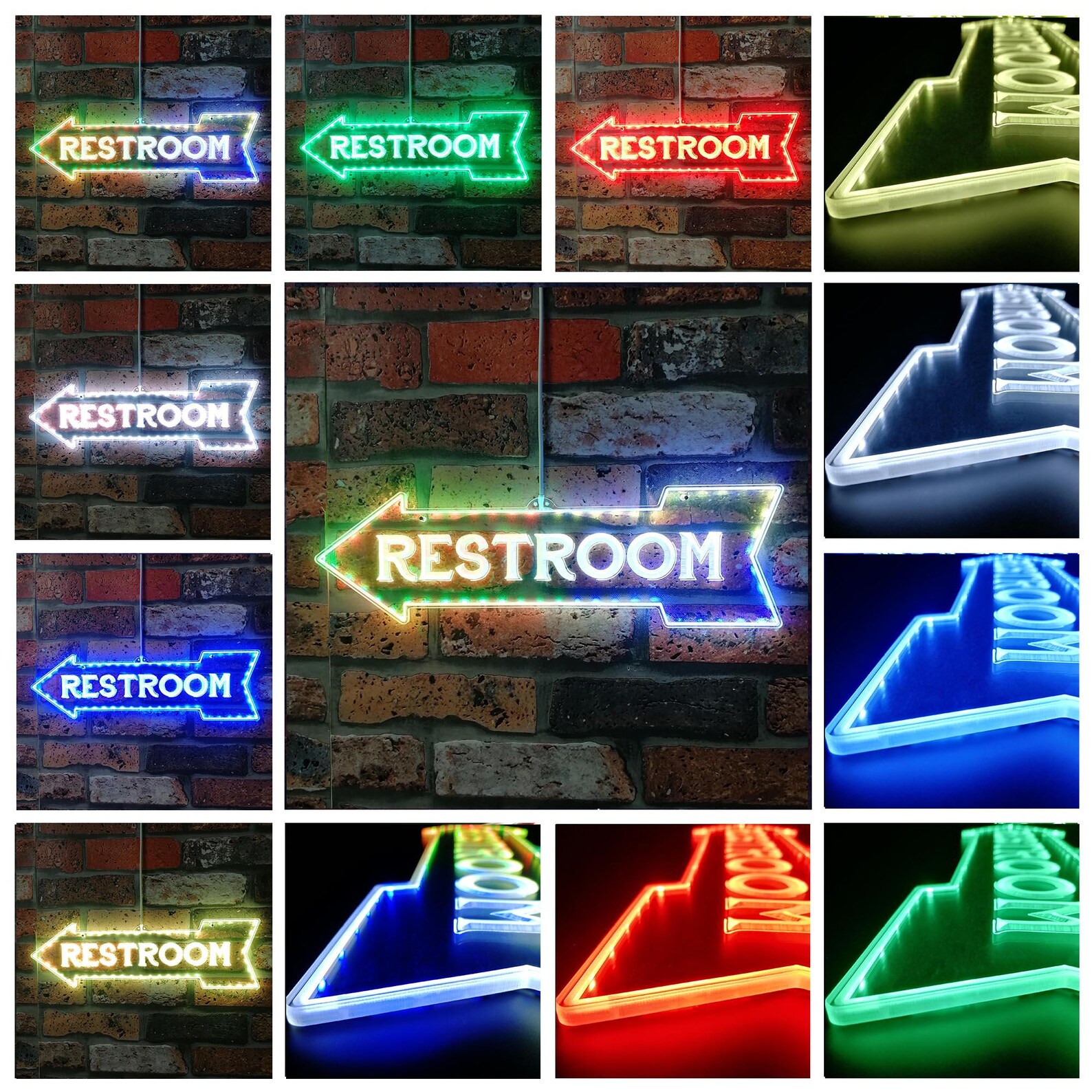 Restroom Arrow Left Vintage Style RGB Dynamic Glam LED Sign - Cut-to ...