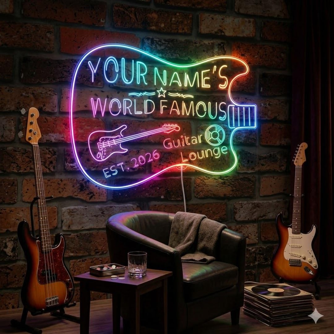 Custom Guitar Neon Sign Personalized Music Room Decor Rock Star Studio ...