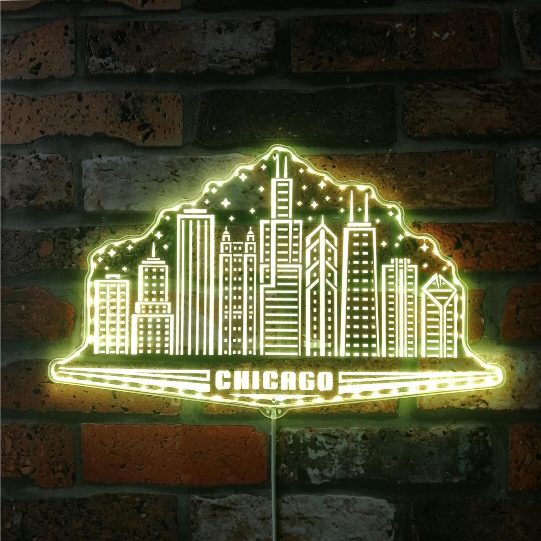 Chicago Illinois USA Skyline Silhouette RGB Dynamic Glam LED Sign - Cut ...