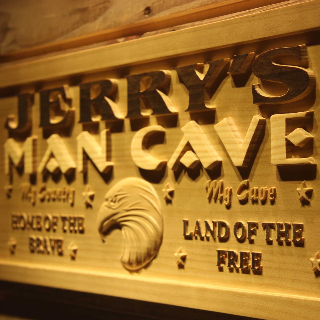 Personalized Man Cave Wood Sign, Eagle Engraved Wooden Decor - Etsy