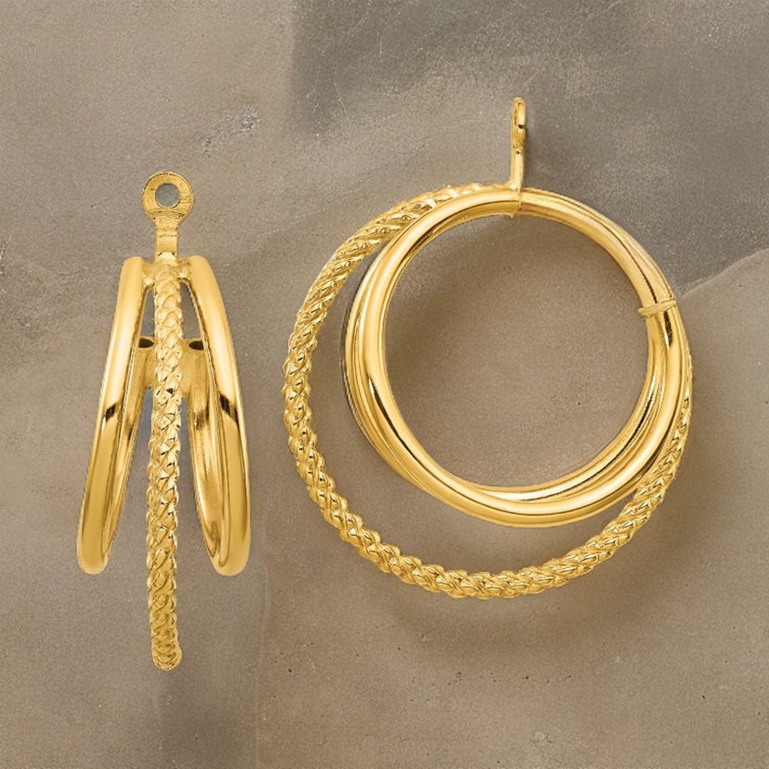 Chic 14K Yellow Gold Twisted Triple Hoop Earring Jackets for Women Gift ...