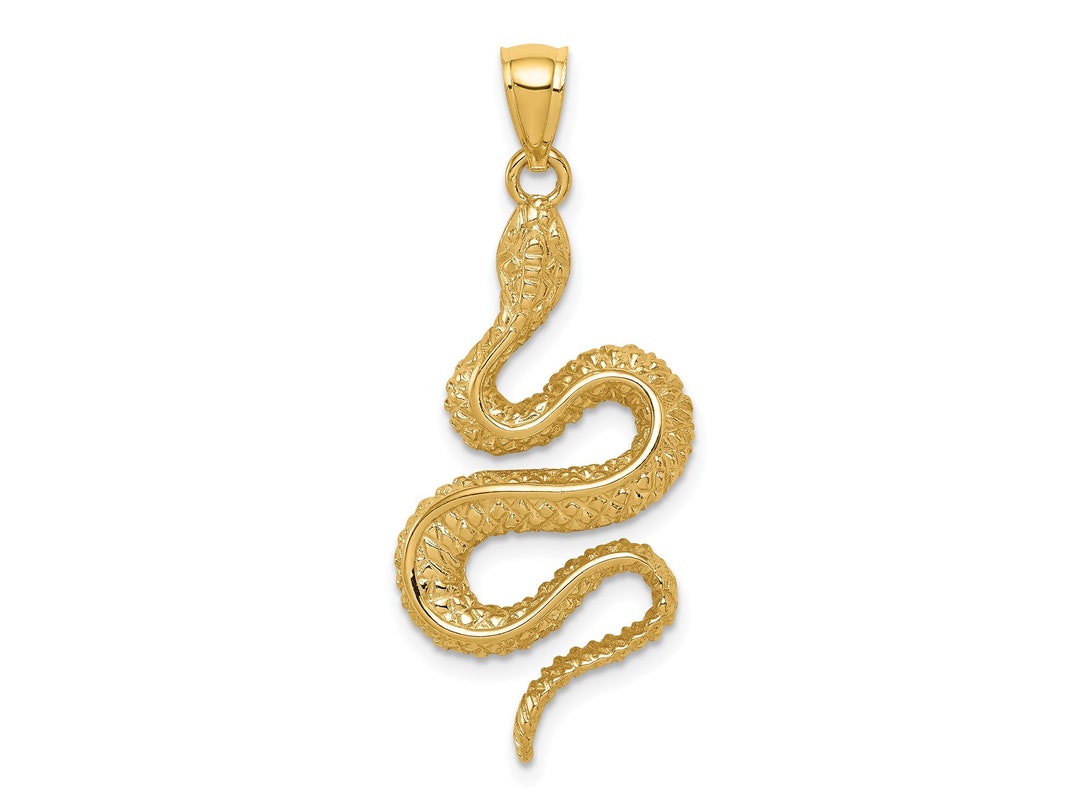 14k Yellow Gold Snake Pendant With White Gold Head / 14k Snake - Etsy