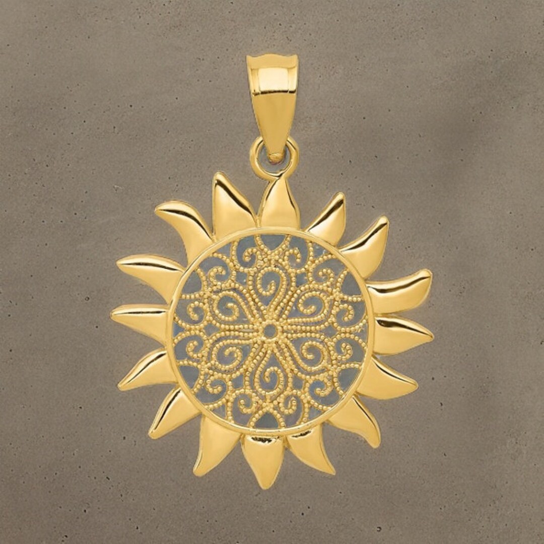 14k Yellow Gold Polished Filigree Sun Pendant / 14k Sun Pendant Charm ...
