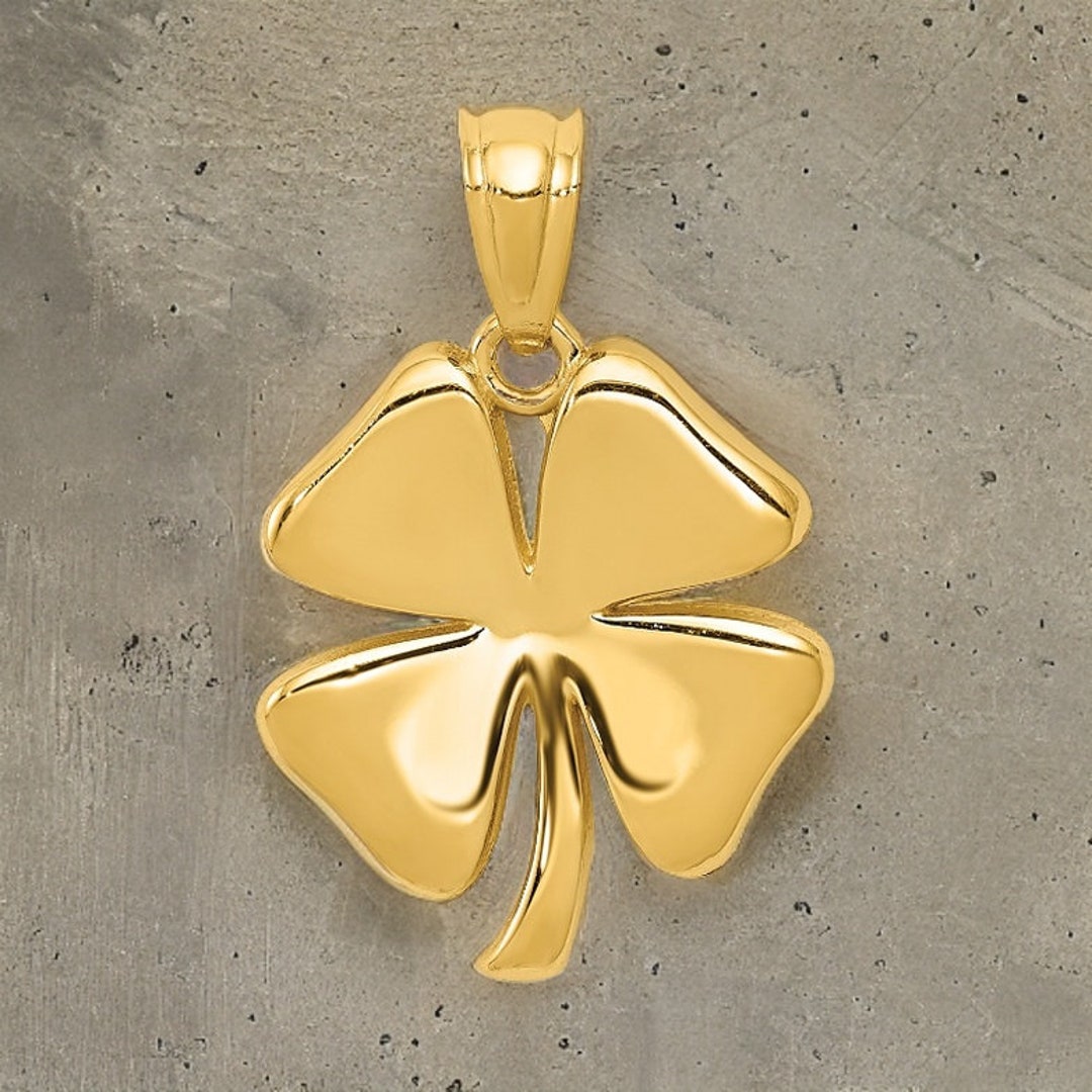 14K Gold Polished 4 Leaf Clover Pendant: Lucky Charm Gift Box Included ...