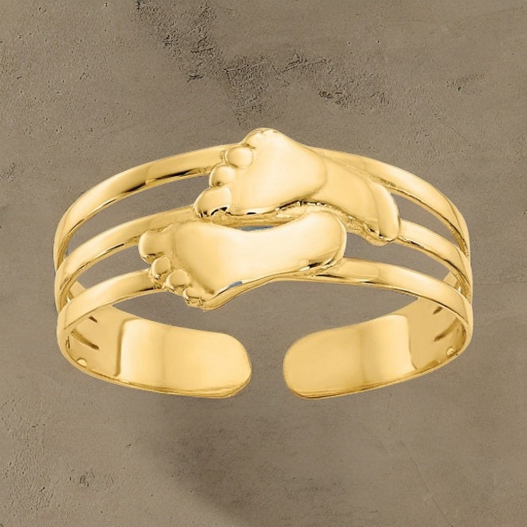 14k Yellow Gold Bare Feet Toe Ring 2mm to 6mm Band Gift Box Included ...