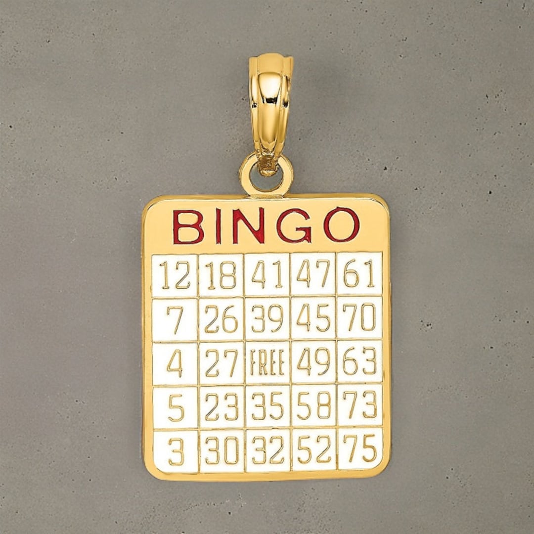 Charming 10K Gold and Enamel Bingo Card Charm Pendant Gift Box Included ...