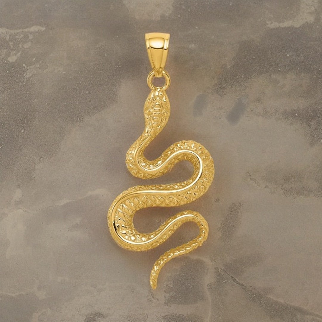 14k Yellow Gold Snake Pendant With White Gold Head / 14k Snake Pendant ...