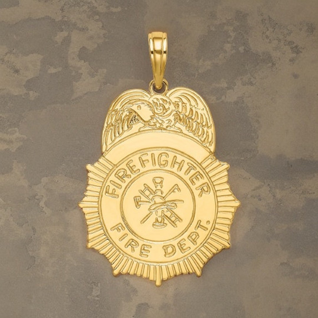 Elegant 10k FIREFIGHTER FIRE DEPT. Badge Charm Fine Gold Fire ...