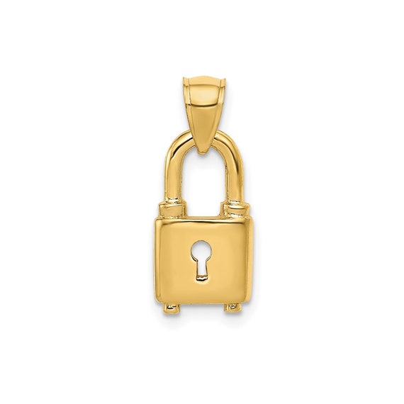 Solid 14K Yellow Gold Polished 3D Small Lock Pendant / Gift - Etsy