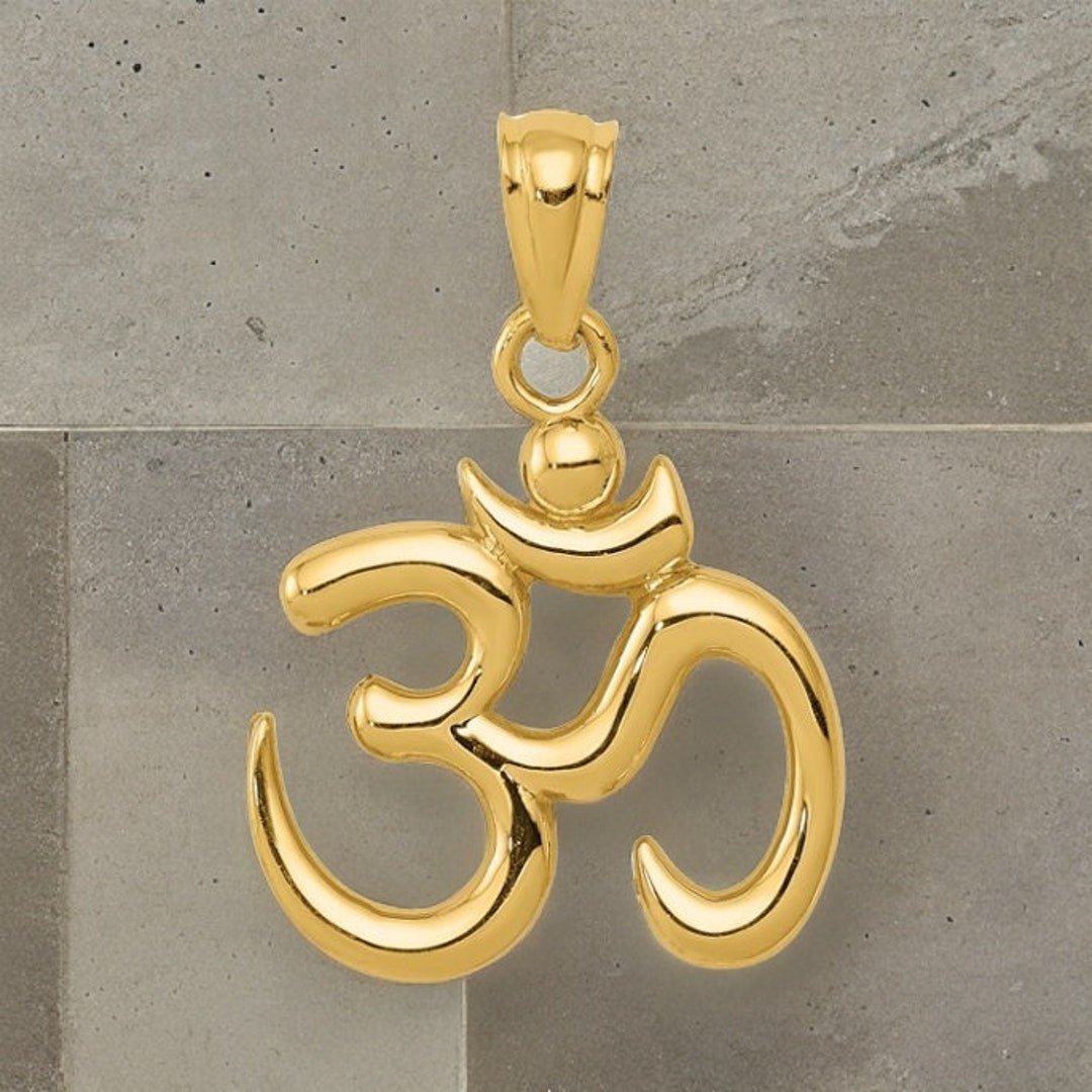 14K Gold Themed Polished Om Symbol Charm Pendant Classic Appeal With ...