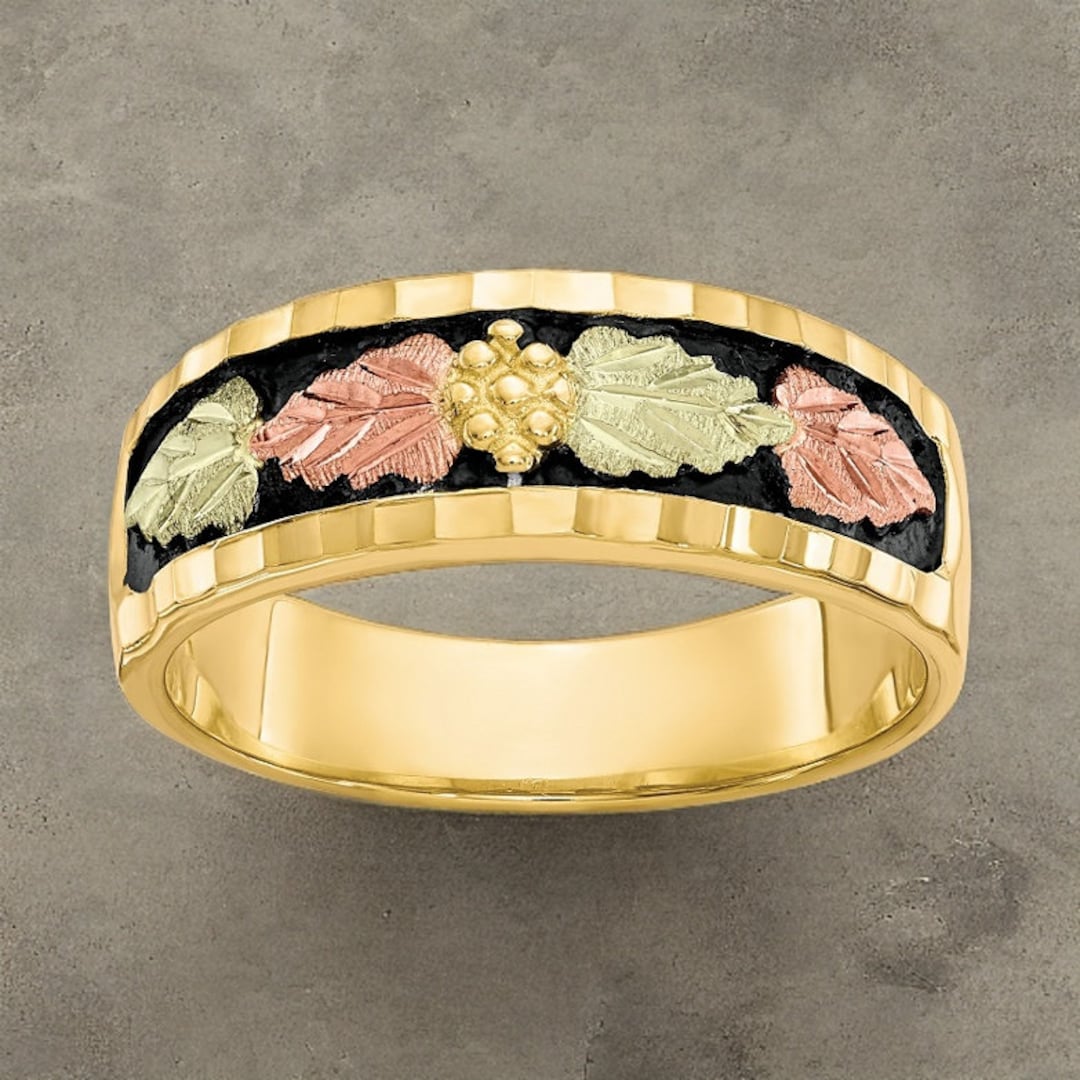 10k Tri-color Gold Men's Antiqued Ring, 10K Gold With 12K Gold Accents ...