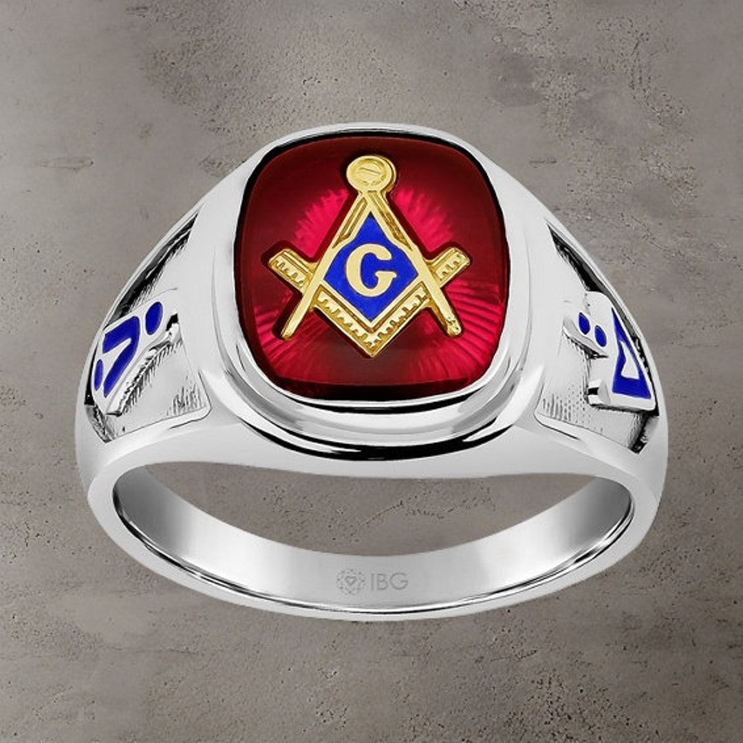 Stunning Sterling Silver Masonic Ring With Red Spinel Freemason ...