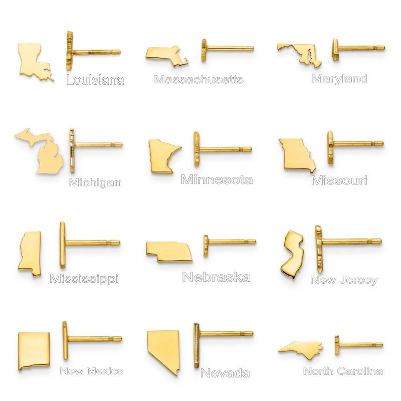 Tiny State Stud Earrings All States Available in Sterling | Etsy