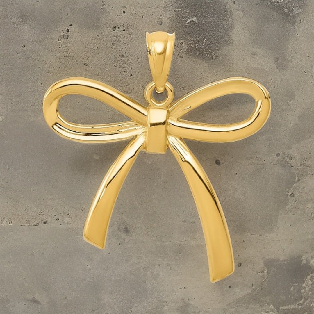 Elegant 14k Gold Polished Ribbon Bow Pendant Fine Jewelry - Etsy