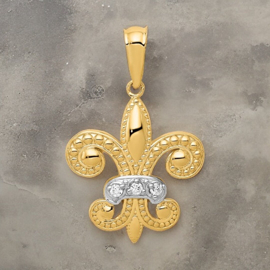 14k Yellow & White Gold Polished Diamond Fleur De Lis Pendant / 14k ...