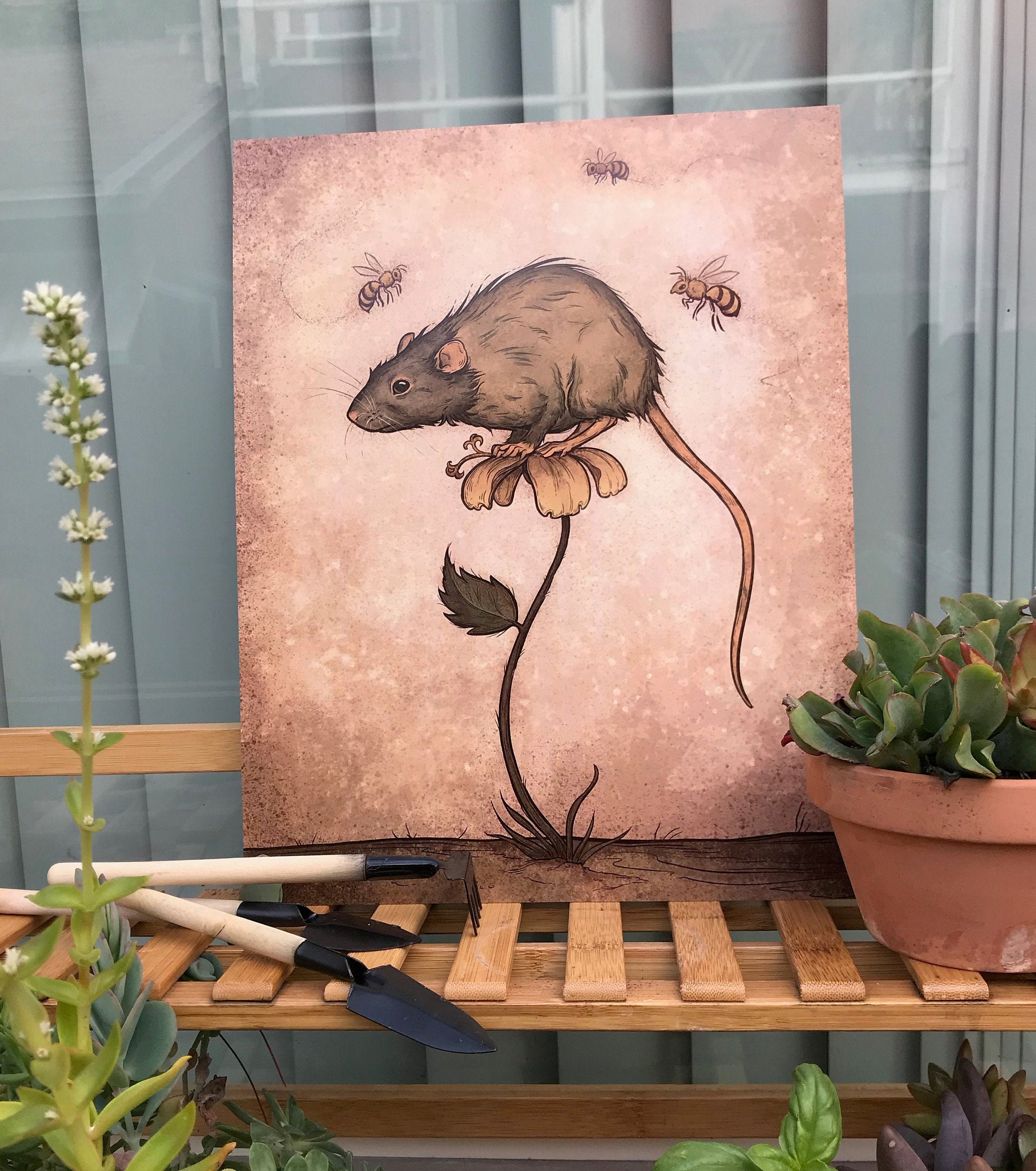 Rat Art Print Rat on a Flower | Etsy