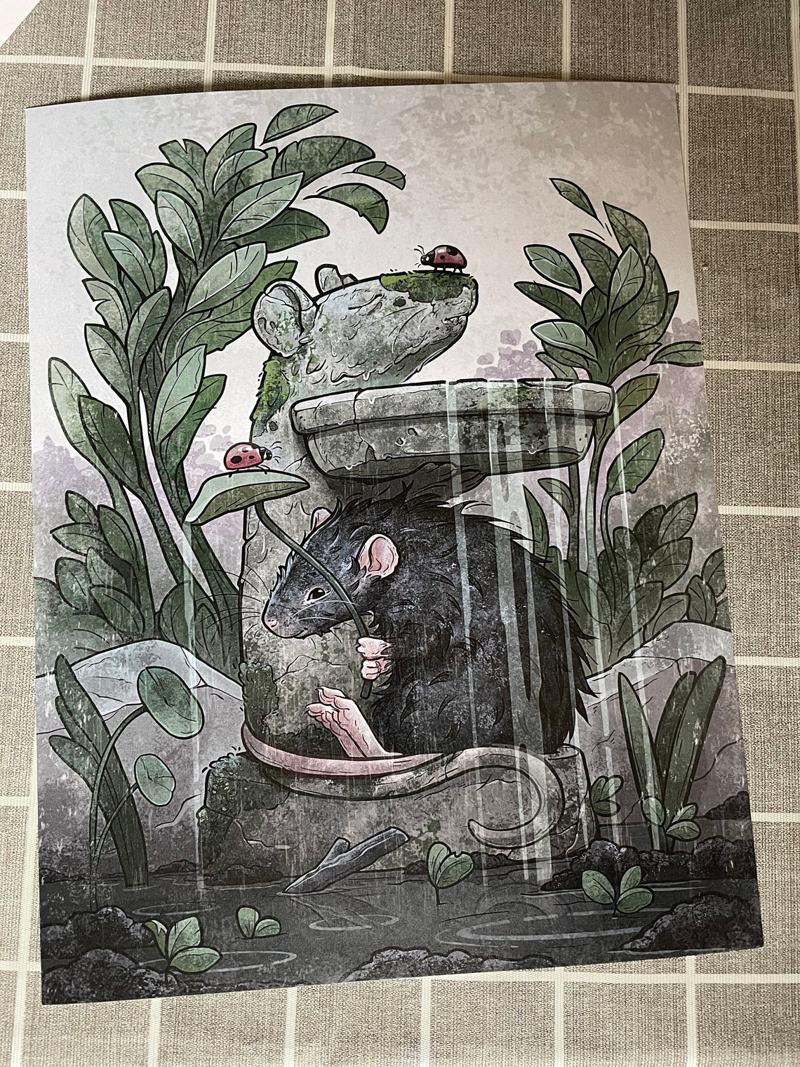 Rainy Day Black Grey Rat Whimsical Art Print | Etsy