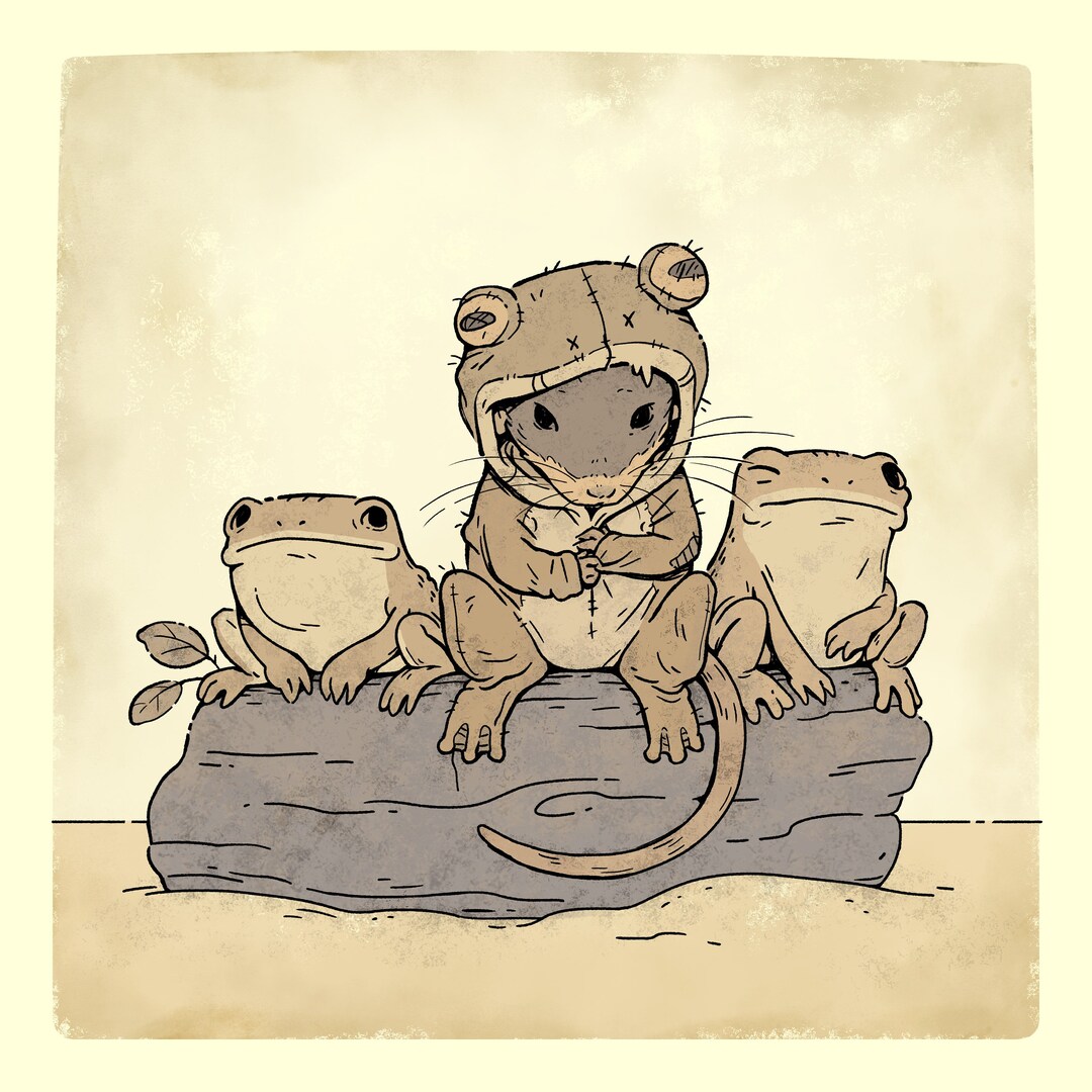 Frogs and Rat Art Print 8x8 - Etsy