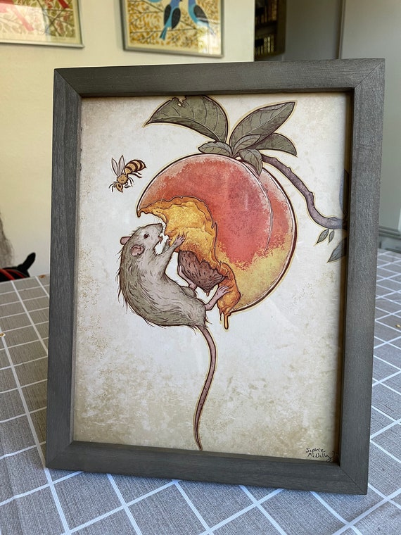 Rat With a Peach Art Print | Etsy