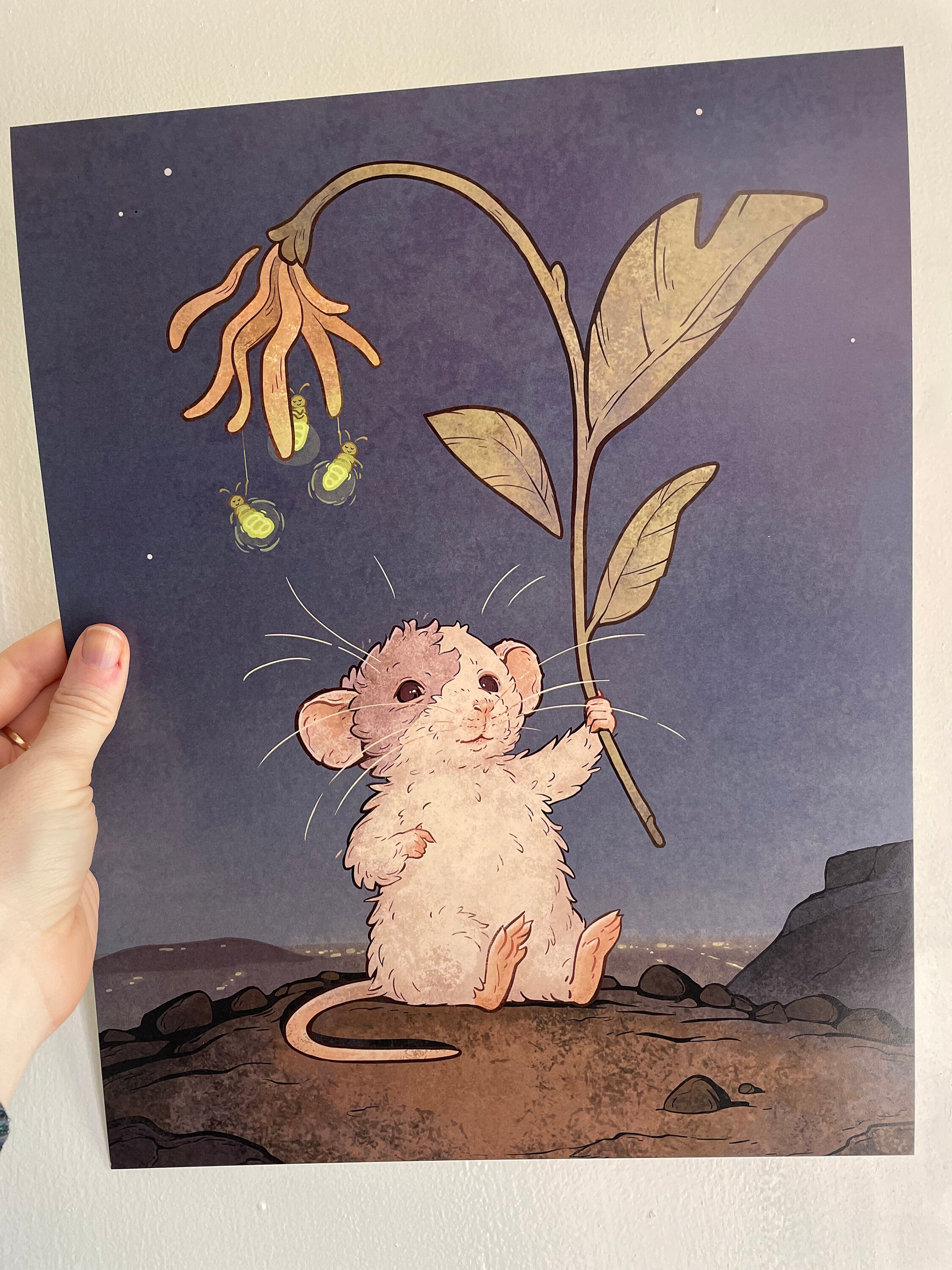 Nighttime Baby Rat Whimsical Art Print | Etsy