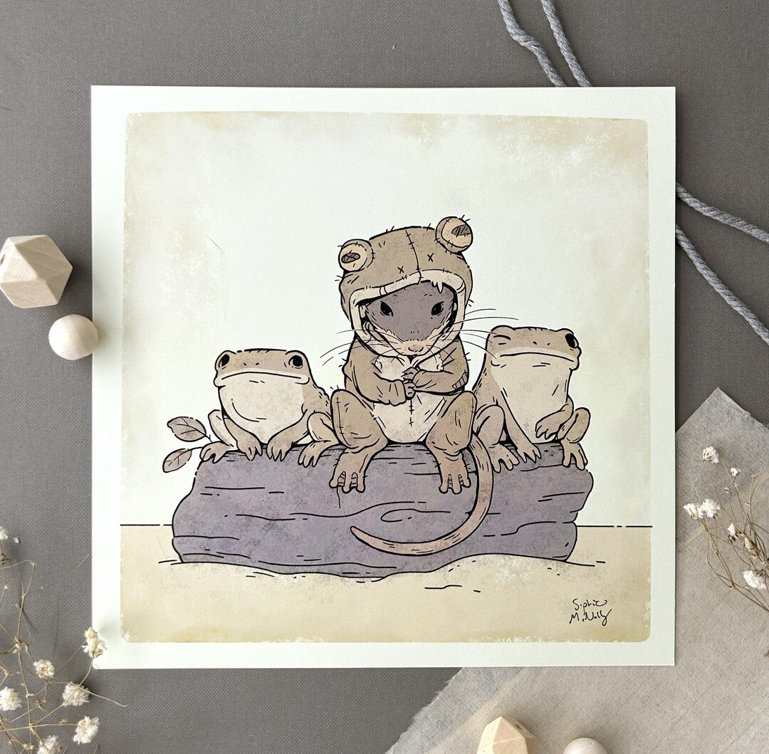 Frogs and Rat Art Print 8”x8” - Etsy