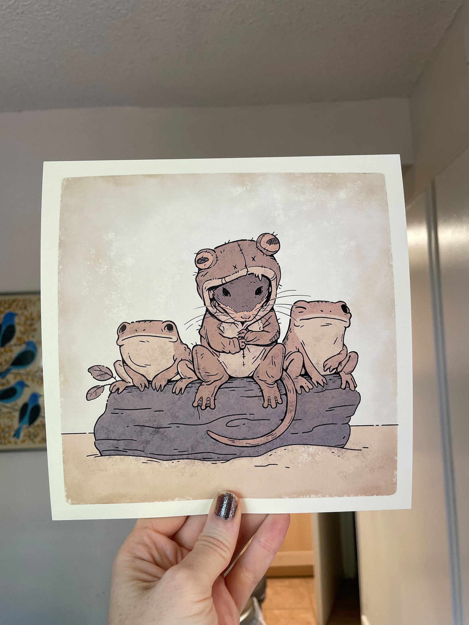 Frogs and Rat Art Print 8”x8” - Etsy