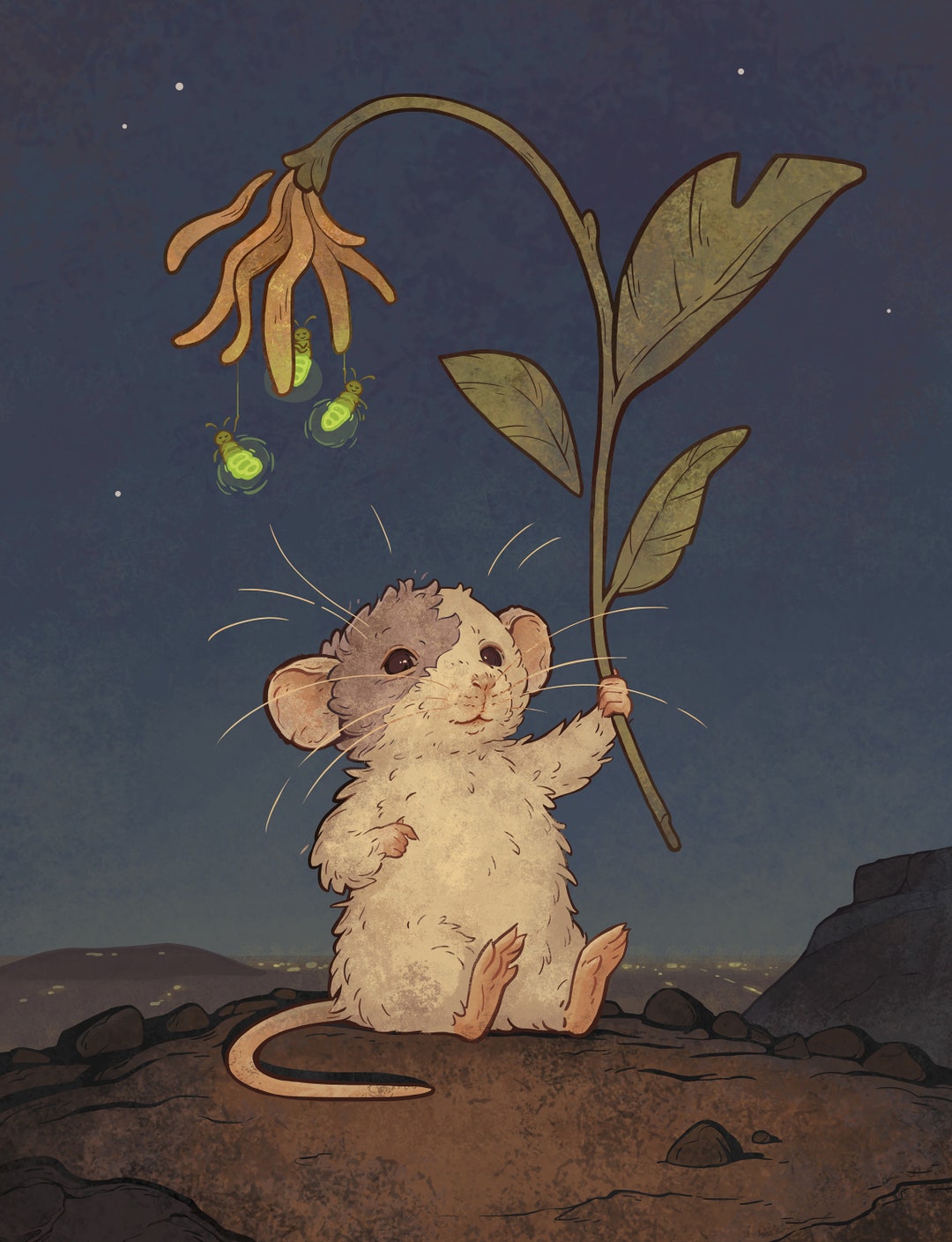 Nighttime Baby Rat Whimsical Art Print - Etsy