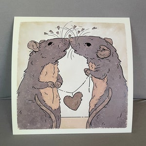 Kissing Rats Art Print 8”x8” - Etsy
