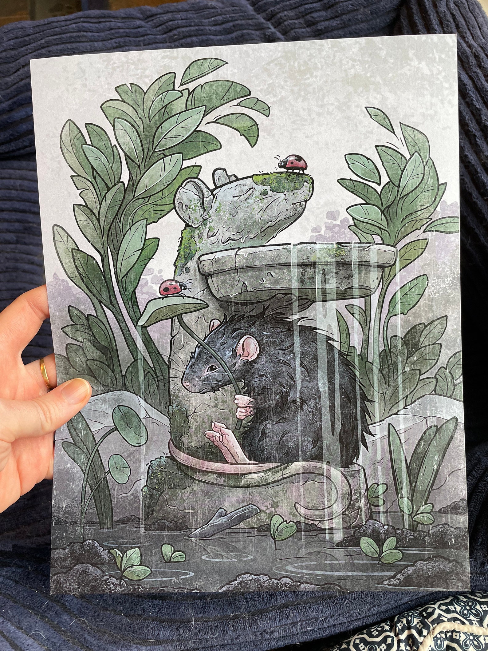 Rainy Day Black Grey Rat Whimsical Art Print | Etsy