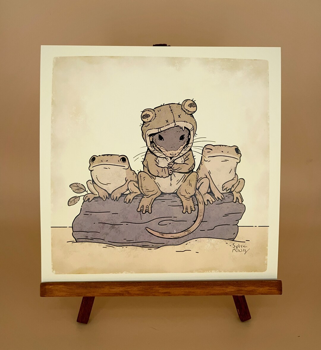 Frogs and Rat Art Print 8x8 - Etsy